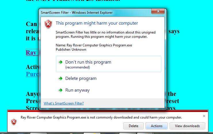 [RESOLVED] Undesireable SmartScreen Filter message-VBForums